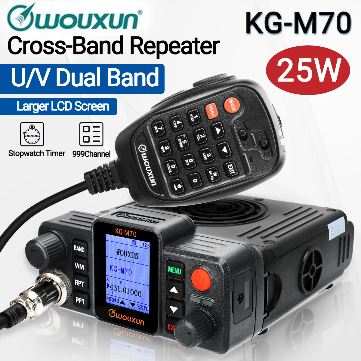 WOUXUN-KG-M70-Mobile-Radio-25W-Cross-Band-Repeater-UHF-VHF-Dual-Band ...