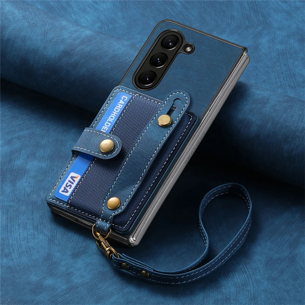 Wrist Strap PU Leather Stand Phone Case For Samsung Galaxy Z Fold 6 5 ...