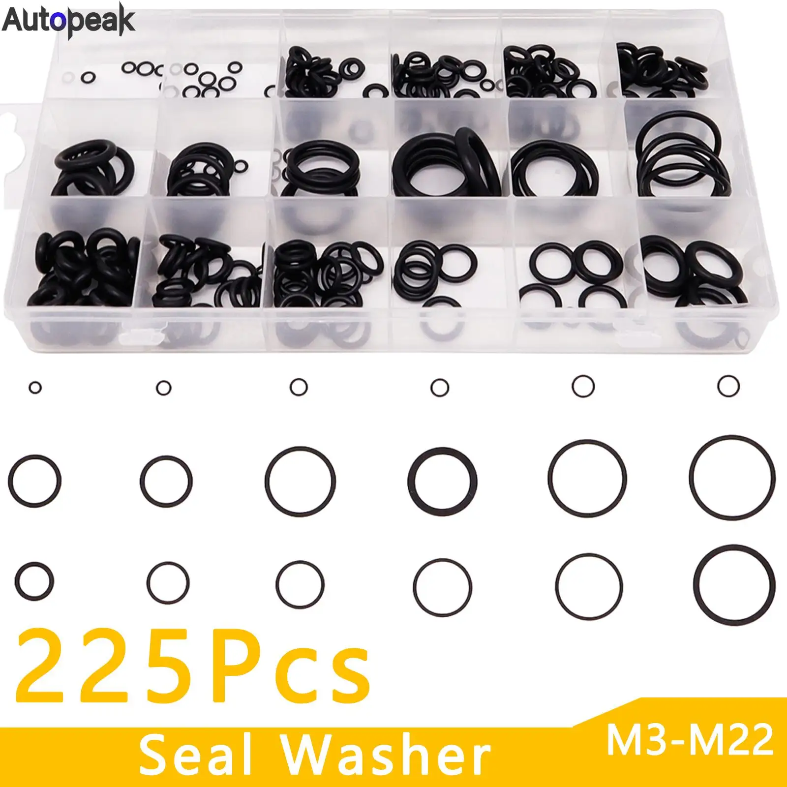 225Pcs-Rubber-O-Ring-Oil-Resistance-O-Ring-Washer-Seals-Gasket ...