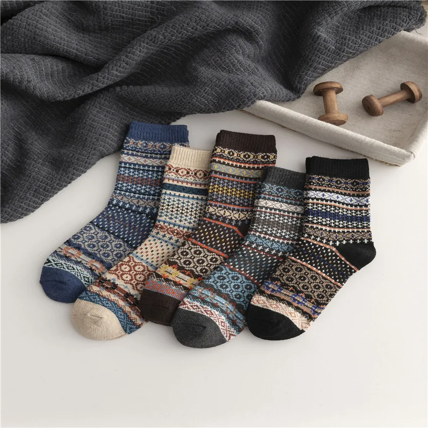 Men-s-Dual-Pattern-Ethnic-Style-Mid-Calf-Socks-Autumn-Winter-Thick-Warm ...