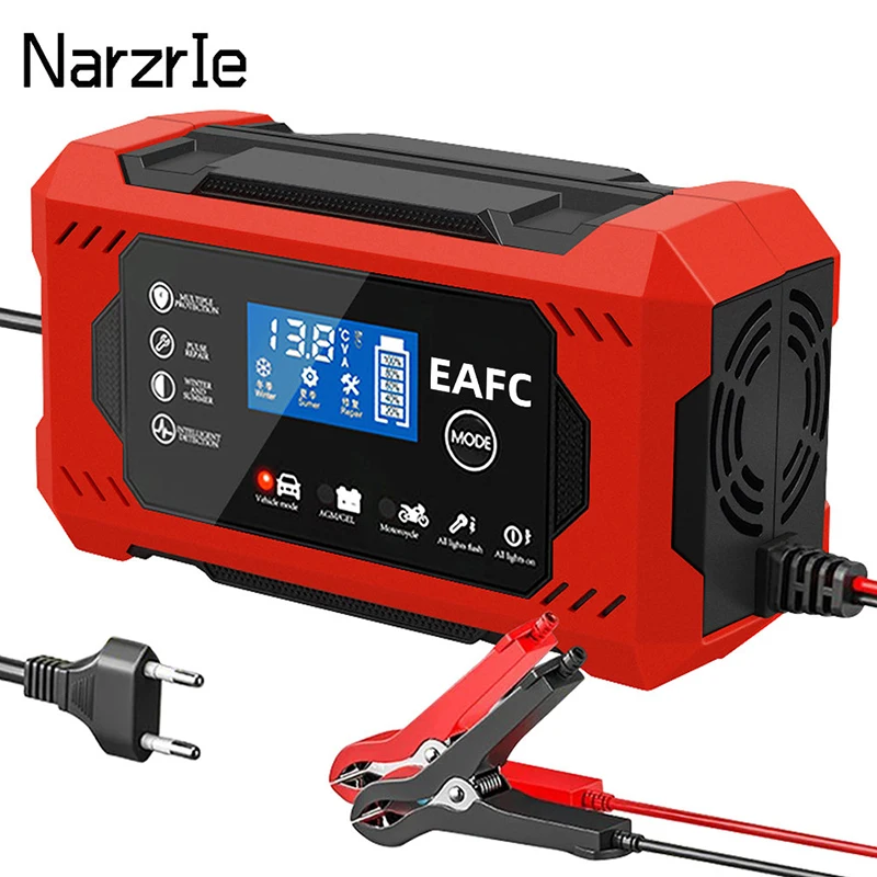 대형 스크린 자동차 배터리 충전기 6A 12V, 자동차 및 오토바이 배터리 충전 장치, 납산 배터리, 스마트 수리 LCD 디스플레이