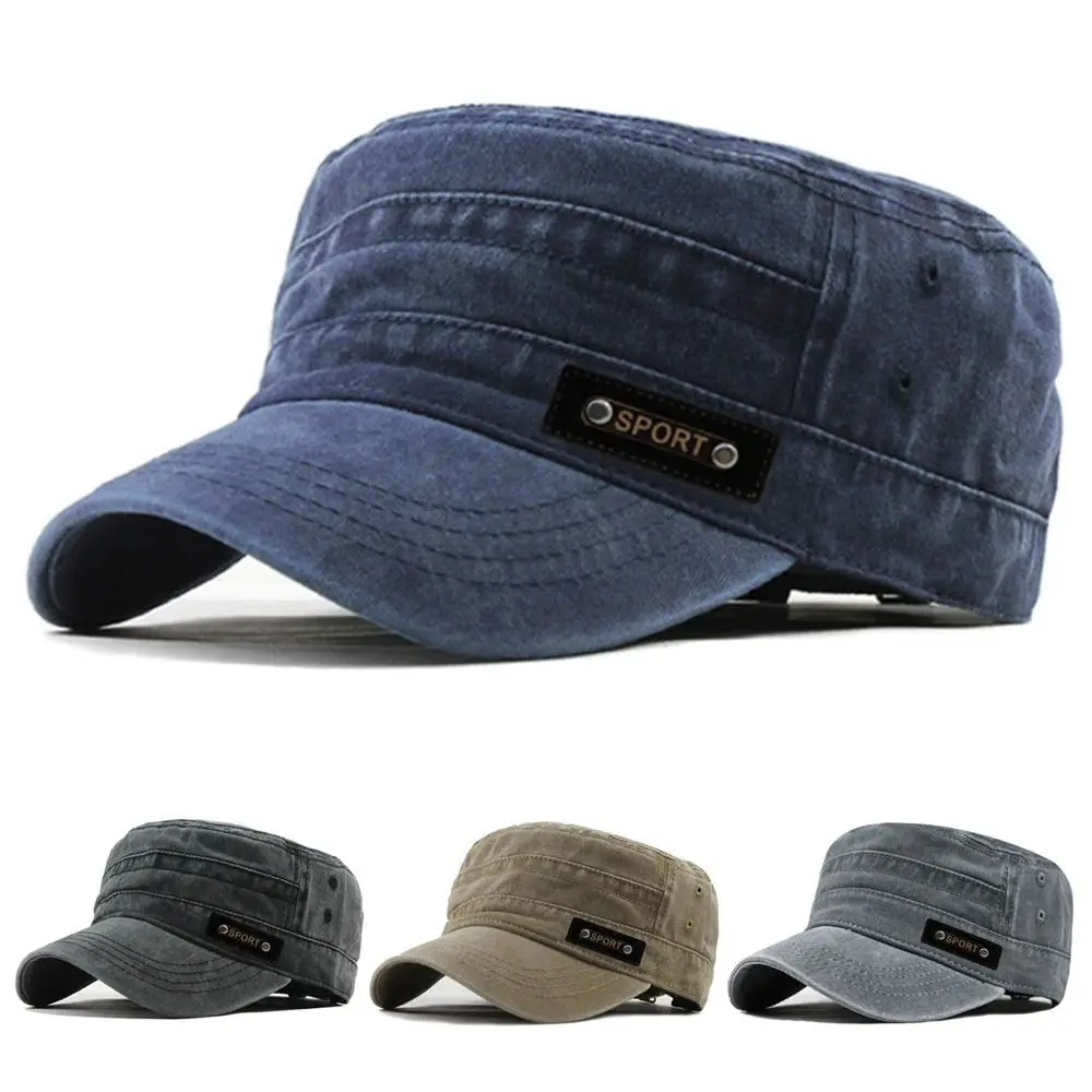 Casual-Washed-Cotton-Flat-Top-Hat-Adjustable-Fisher-Caps-Men-Women ...