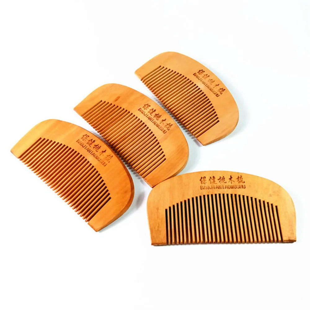1pc Natural Peach Wood Thickened Dense Tooth Comb Anti-static Round ...