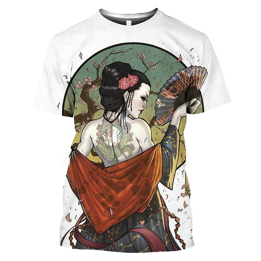 New Harajuku Japanese Geisha 3D Print Men's and Women's T shirts Summer ...
