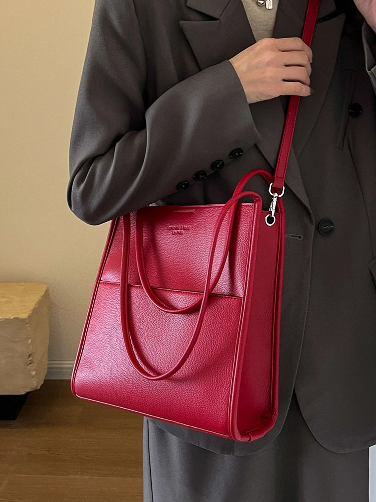 Korean-Large-Capacity-One-Shoulder-Bags-Solid-Color-PU-Leather-Women-s ...