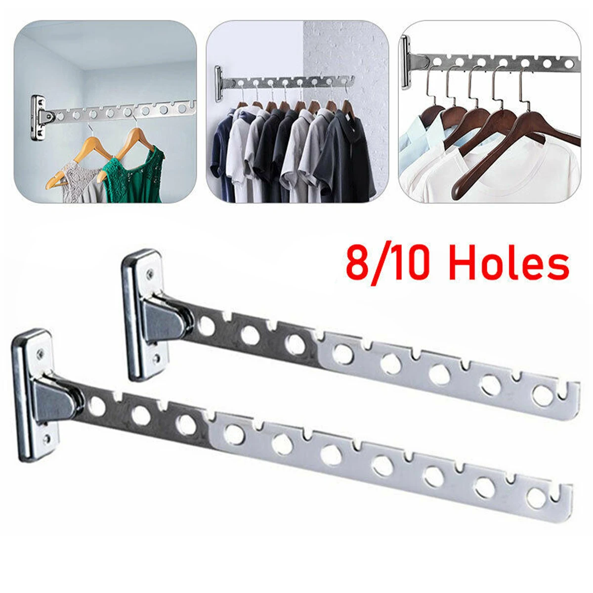 8/10 Holes Stainless Steel Clothes Rack Hook Foldable Clothes Hanging ...