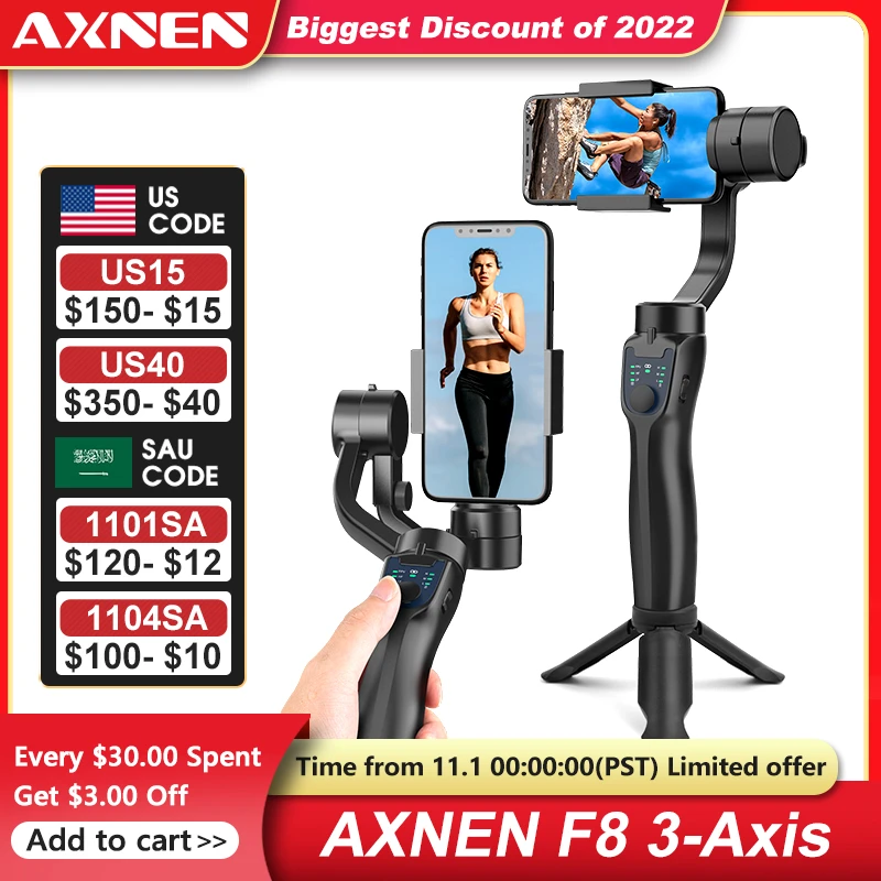 Axnen F8 3-axis Handheld Gimbal Phone Stabilizer Smartphone Tripod ...