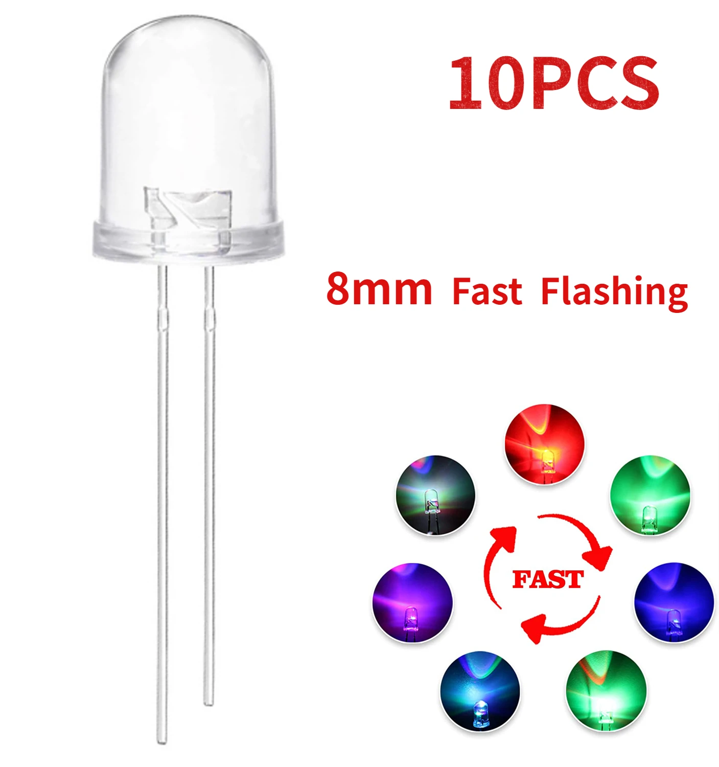 10PCS-8mm-LED-Diode-Multicolor-RGB-Fast-Flash-LED-Super-Bright-Light ...