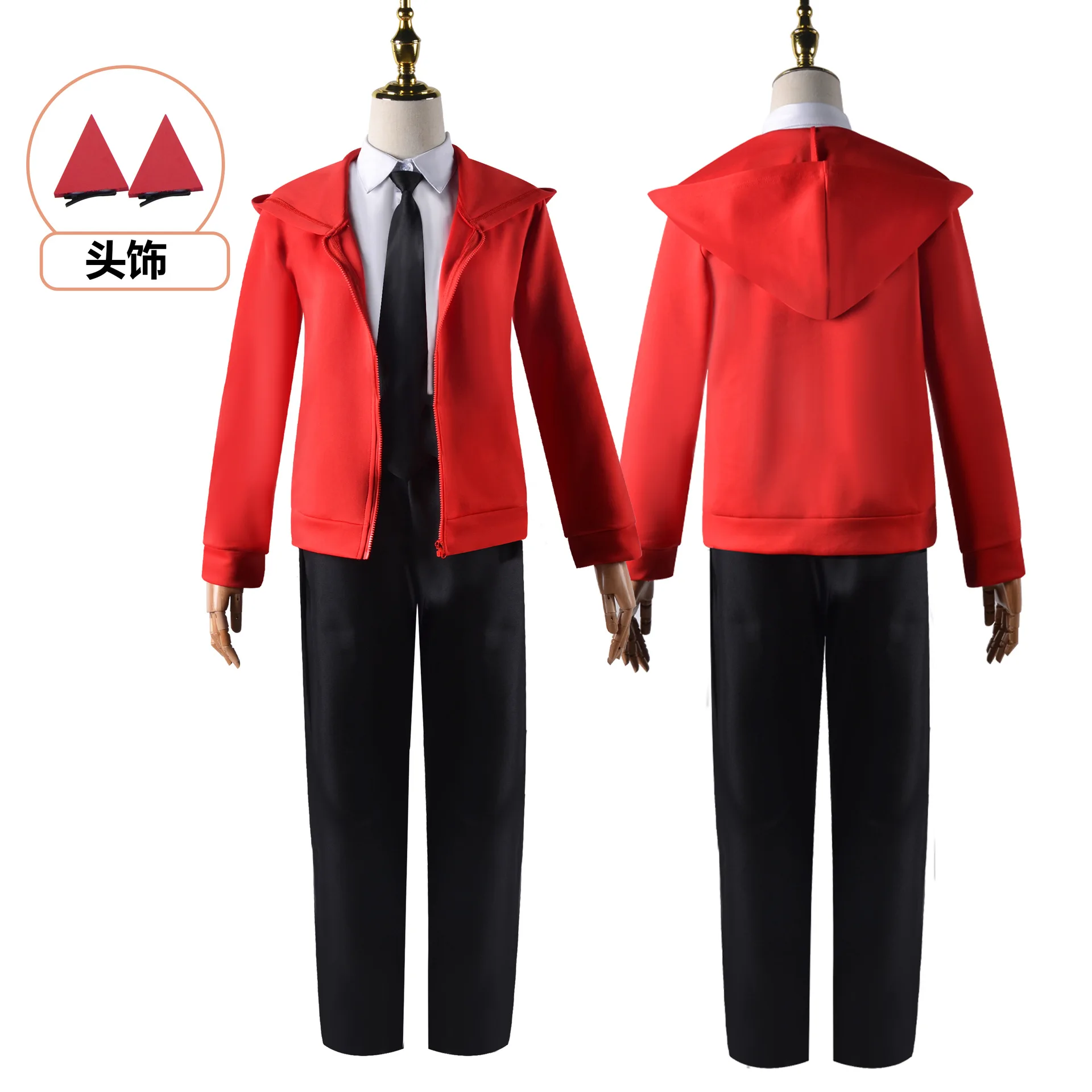 Anime Chainsaw Man Power Cosplay Full Set Red Jacket Shirt Headwear ...