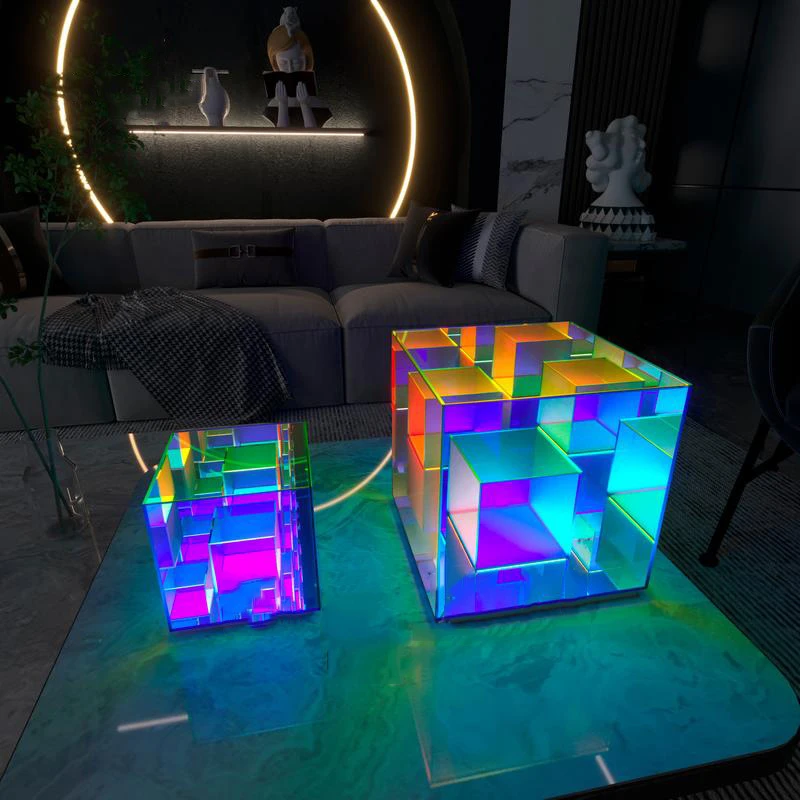 RGB 3D Cube Acrylic Night Light Creative Design USB Charging Lamp LED ...