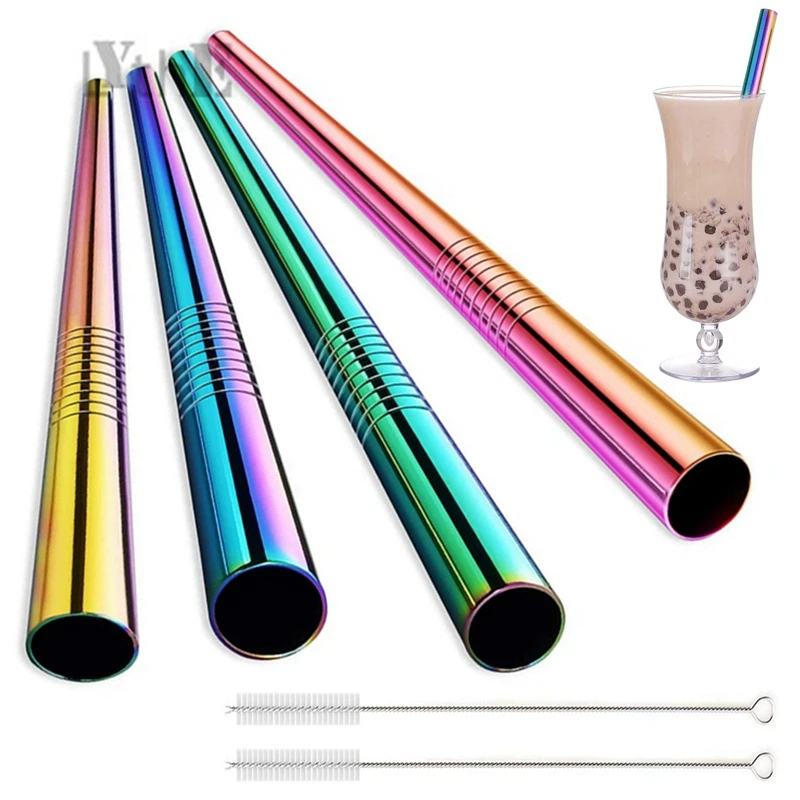 Large 12mm Bubble Tea Milkshake Straw Reusable Metal Straw 304 ...