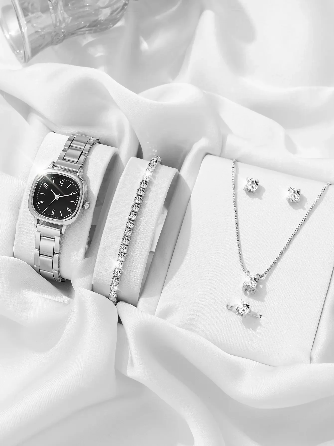 4PCS-Set-Luxury-Watches-Set-Women-Silver-Fashion-Elegant-Wristwatch ...