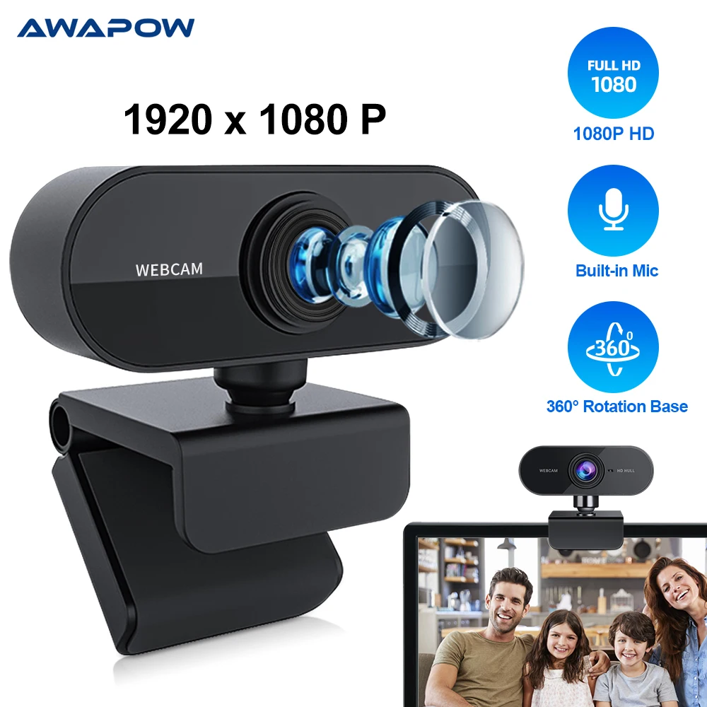 Awapow-Webcam-1080P-Full-HD-Web-Cam-con-microfono-telecamera-girevole ...