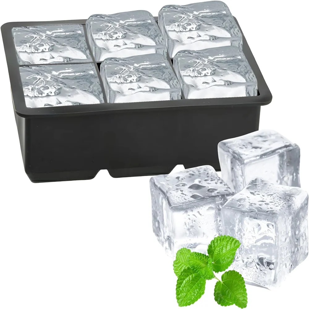 6-Grid-Big-Food-Grade-Silicone-Ice-Cube-Square-Tray-Mold-Diy-Bar-Pub ...
