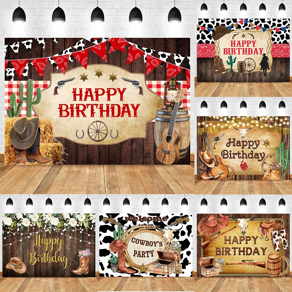 Western Cowboy Theme Happy Birthday Background Cloth Birthday Party ...