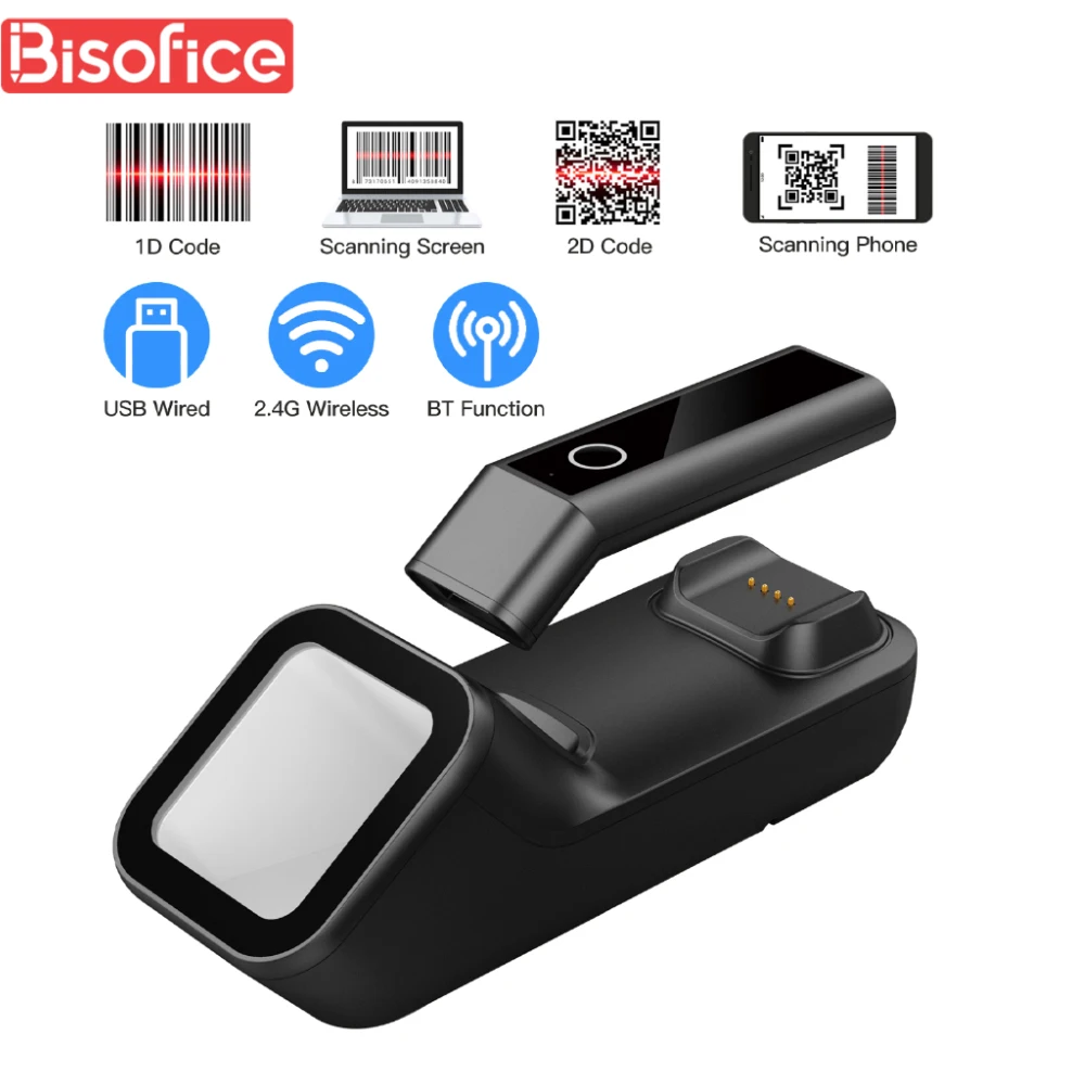 3-in-1 Barcode Scanner Handheld 1D Bar Code Reader Support BT & 2.4G ...
