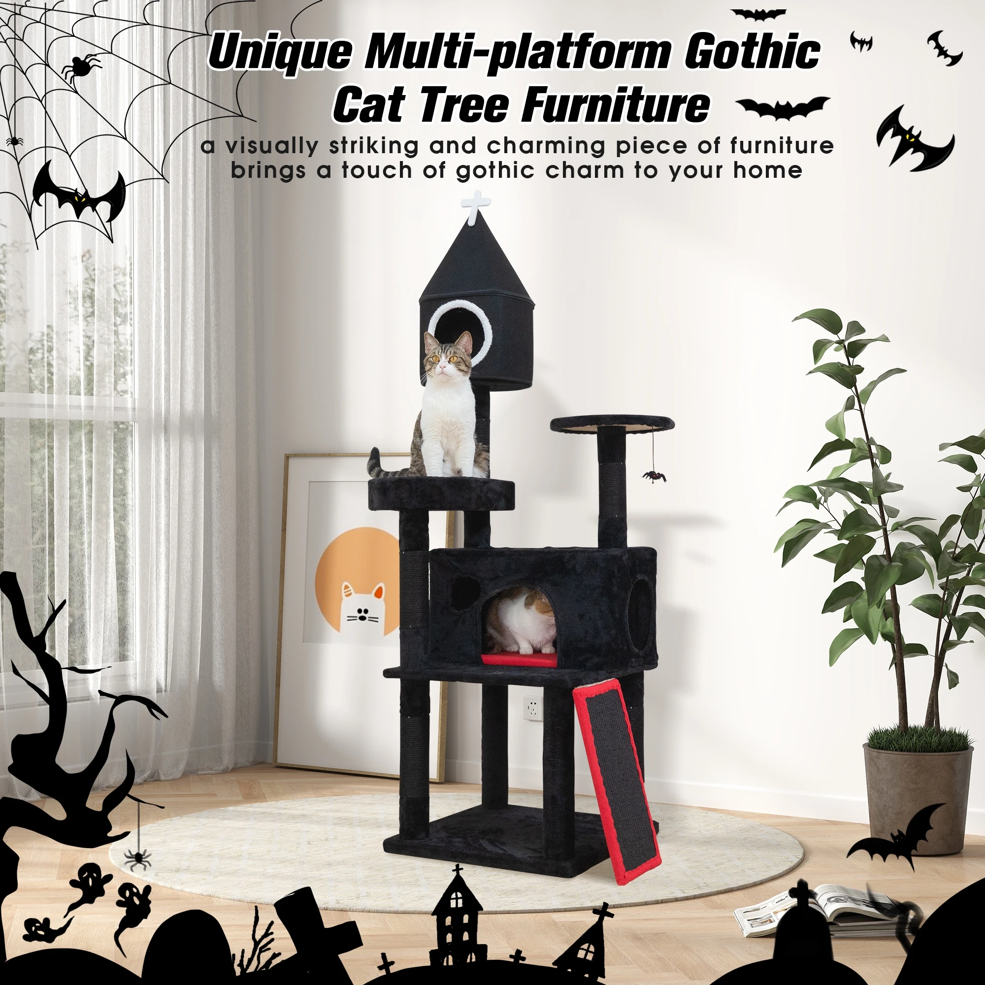 Cat-tree-64-inch-black-cat-tower-with-apartment-platform-sisal-grab ...