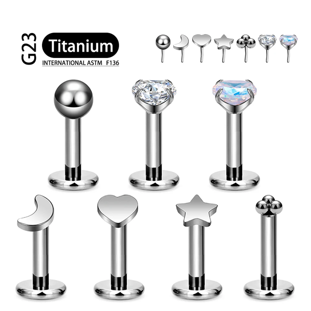 2Pcs-Astm-F136-Titanium-Neus-Piercing-Draadloze-Duwpin-Labret-Stud-Cz ...