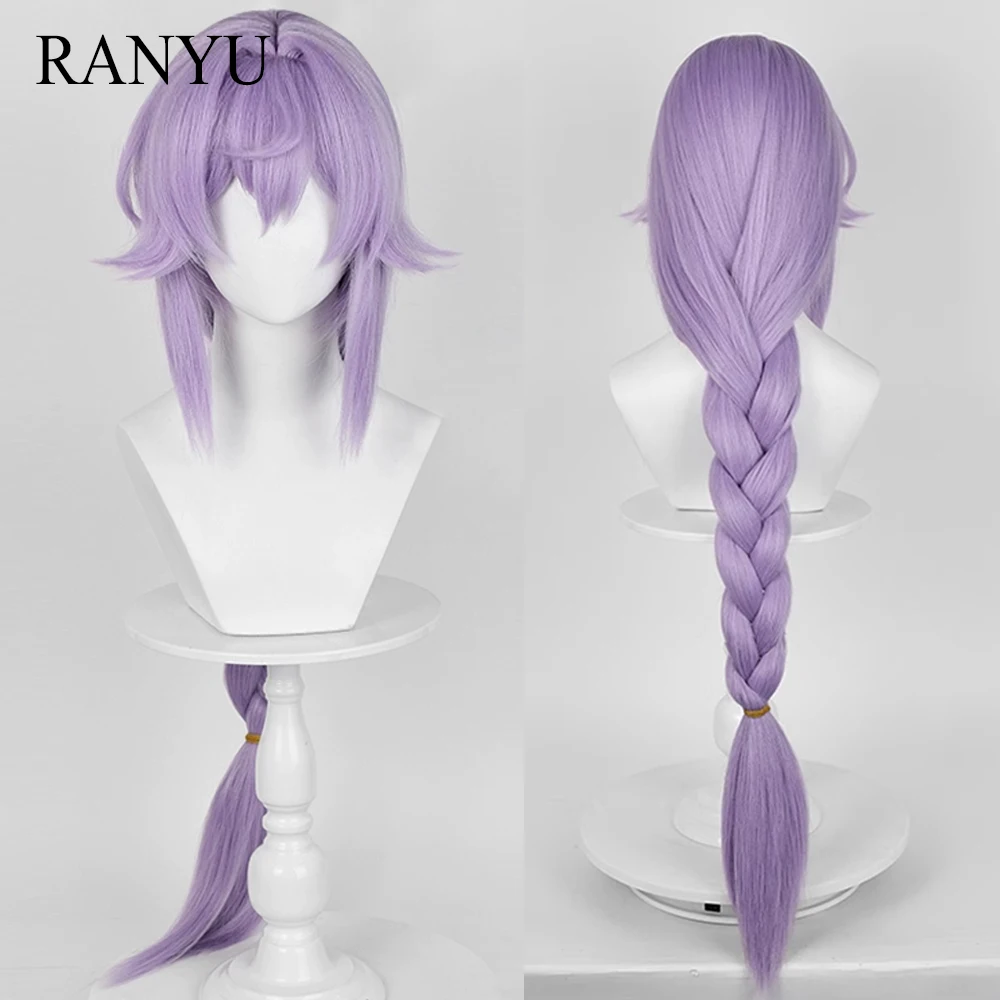 Anime Game Cosplay Purple Wig Synthetic Braid Ponytail Long Straight ...