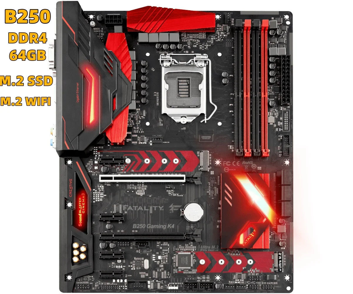 For Asrock B250 Gaming K4 Motherboard B250 Supports Intel 6th and 7th ...