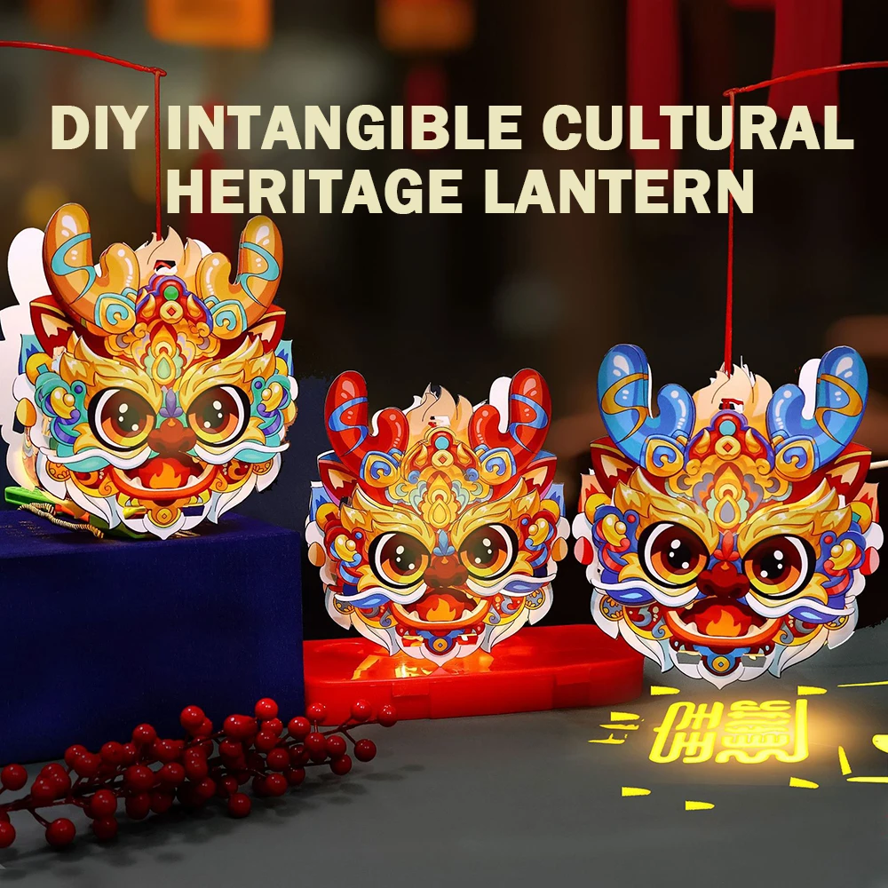 Chinese Style Glowing Lantern Luminous Handheld Dragons Head Lanterns ...
