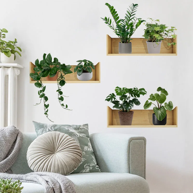Decorative-Wall-Stickers-for-Living-Room-Green-Plant-Plant-Rack-Self ...