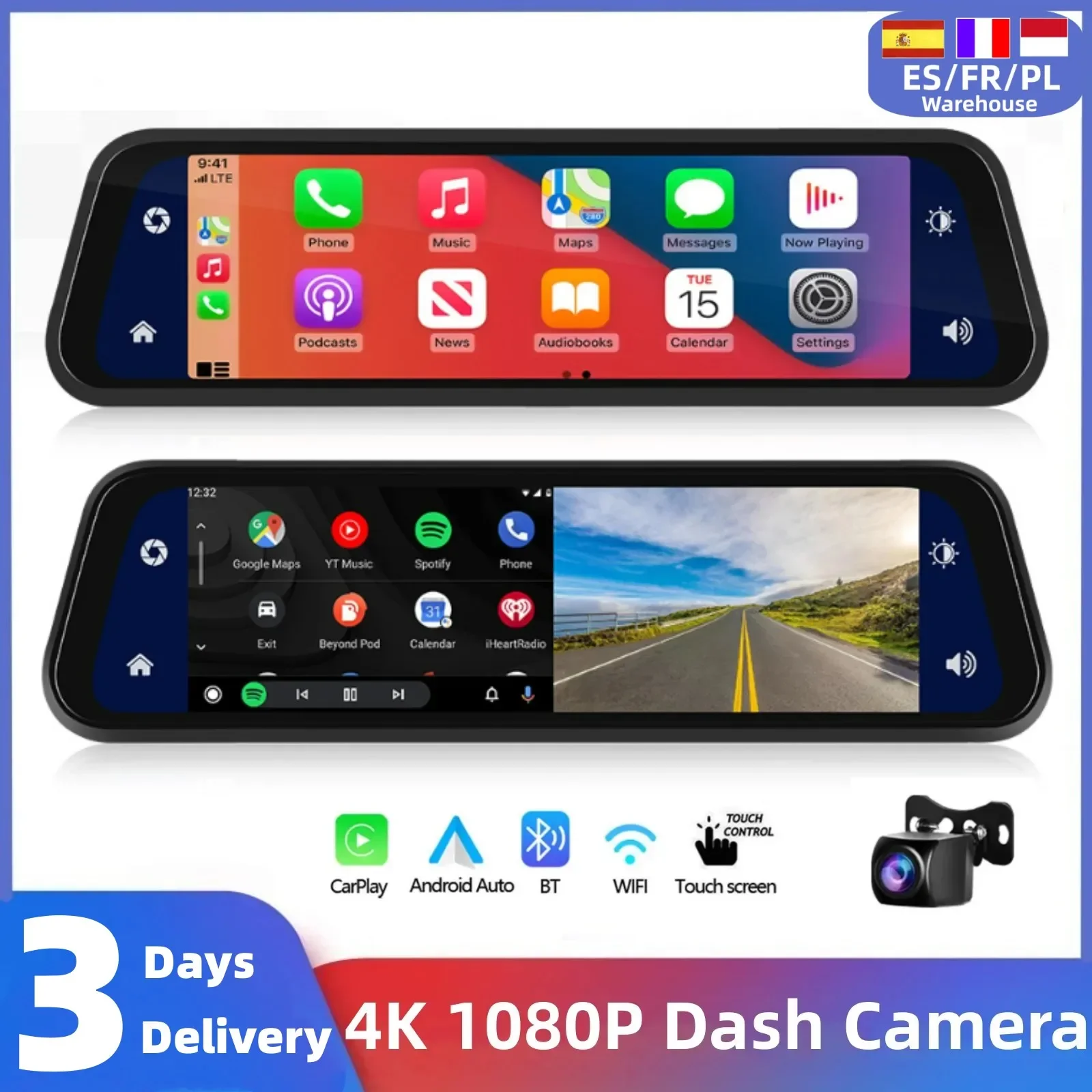 Cam-ra-de-tableau-de-bord-4K-CarPlay-moniteur-de-miroir-navigation ...