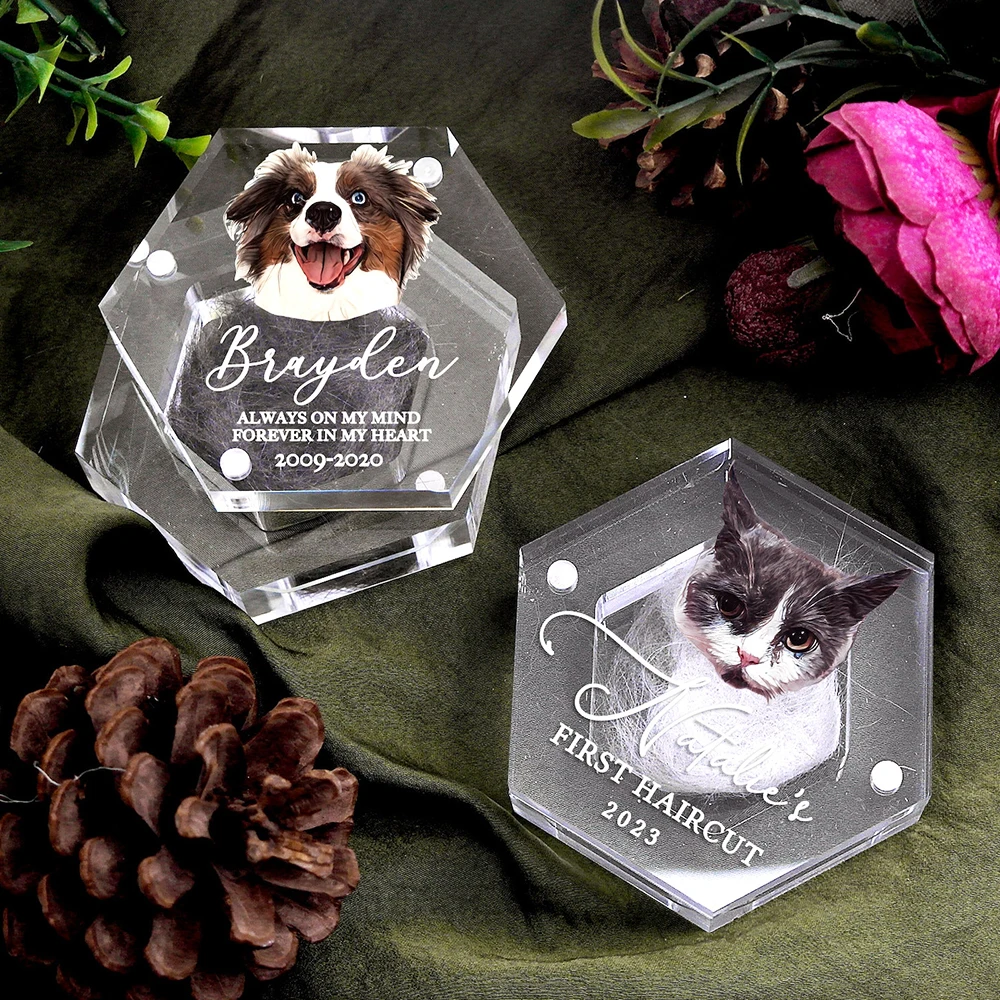 Personalized Pet Fur Keepsake With Photo Custom Pet Hair Box Dog Cat ...