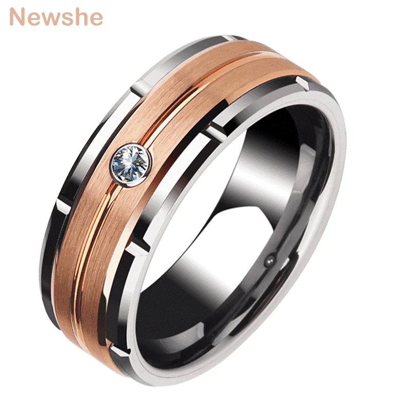 Newshe Men's Charm Wedding Band 8mm Tungsten Carbide Promise Rings For ...