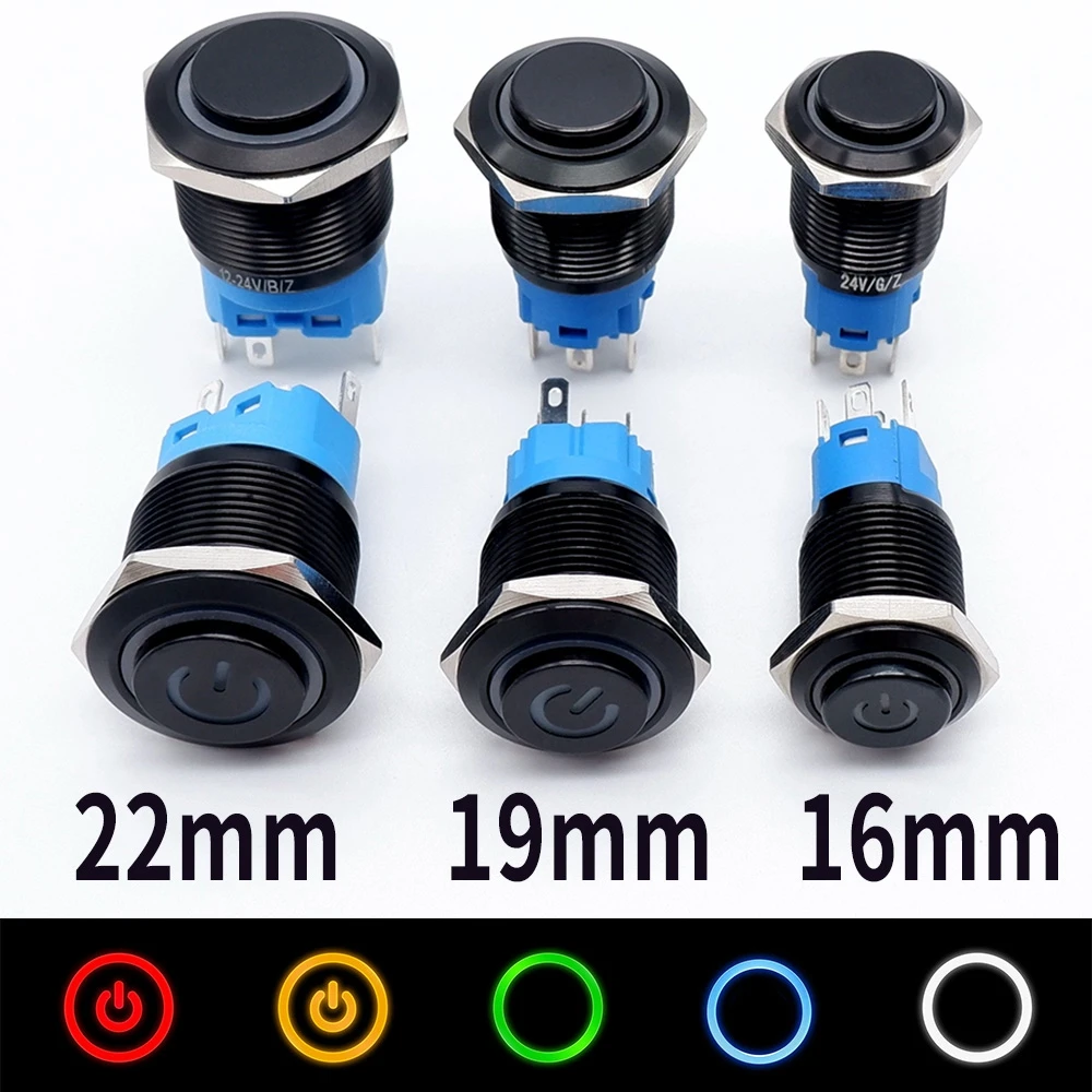 16mm-19mm-22mm-Black-On-Off-Metal-Button-Switch-High-Head-Car-Power ...