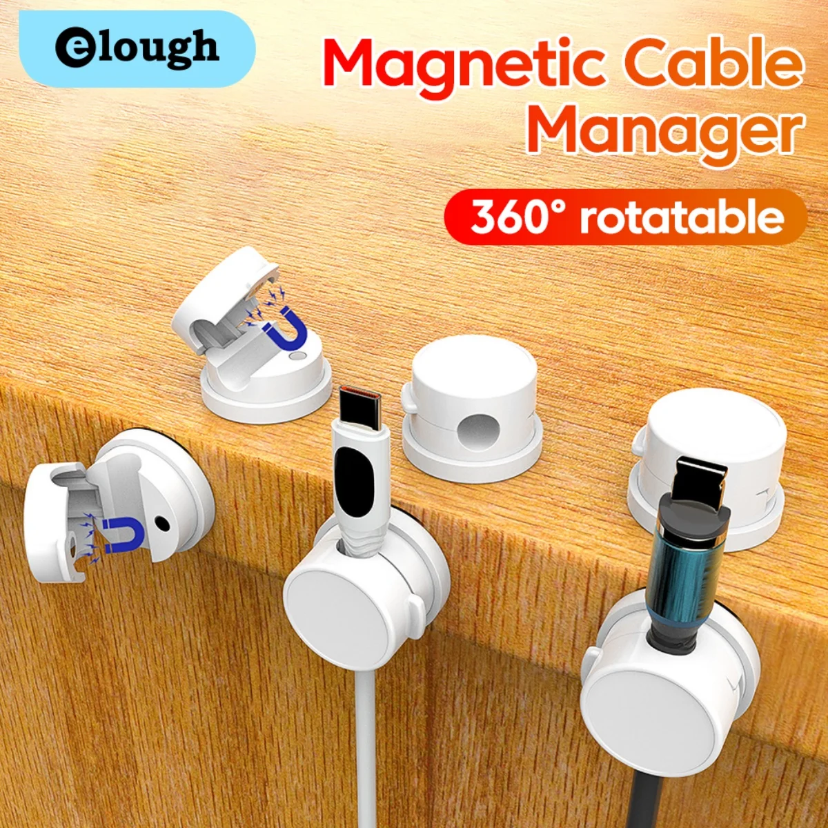 3/6/12PCS Magnetic Cable Clip Cable Smooth Adjustable Cord Holder Under ...