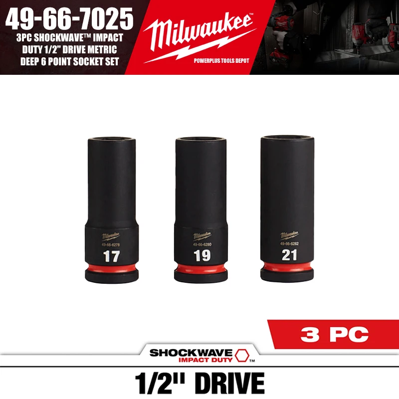 Milwaukee 49-66-7025 3PC SHOCKWAVE™ Impact Duty 1/2" Drive Metric Deep ...