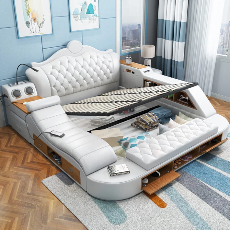 Cama-doble-de-estilo-n-rdico-para-matrimonio-mueble-de-cuero-de-gama ...