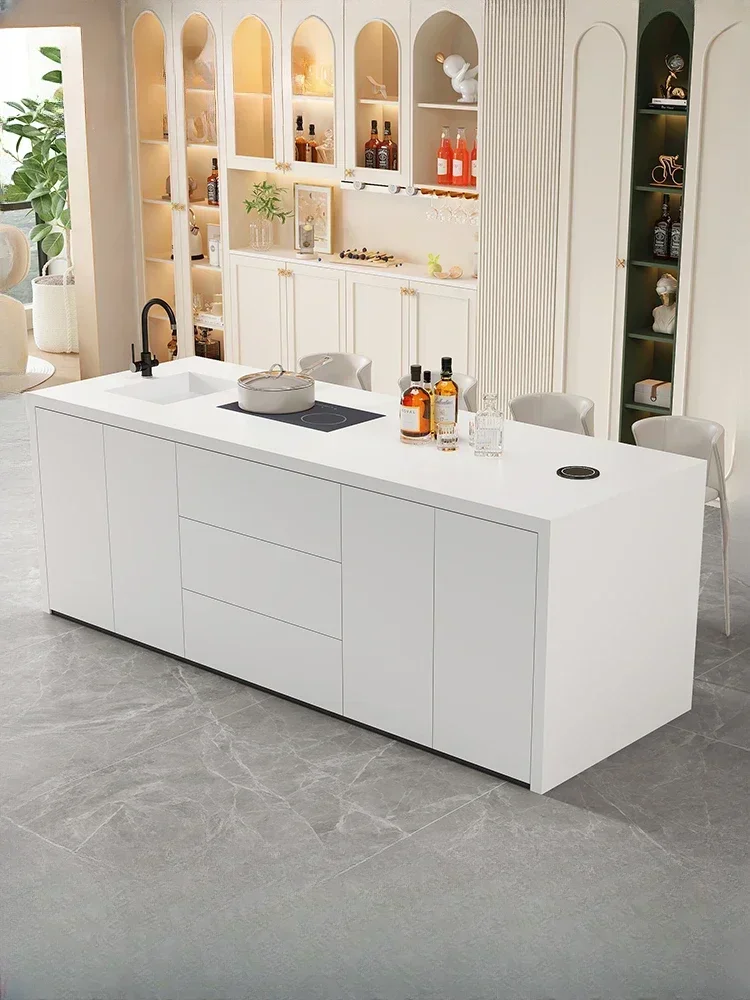 Customized rock slab dining table integrated light luxury open kitchen ...