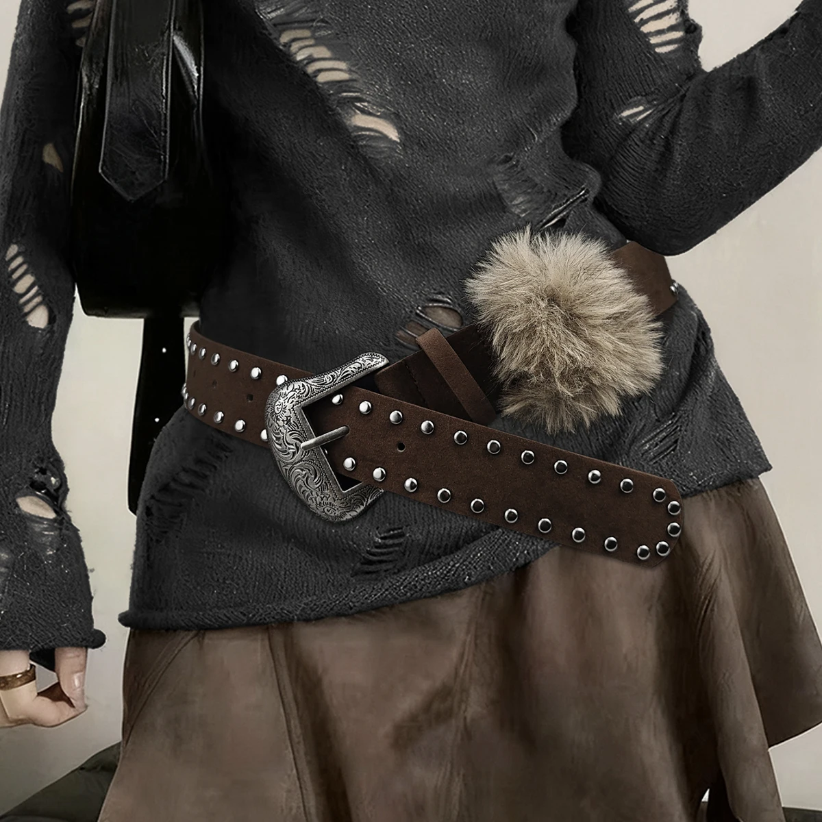 Belt, hot girl, subculture rivet metal buckle belt, millennial style ...