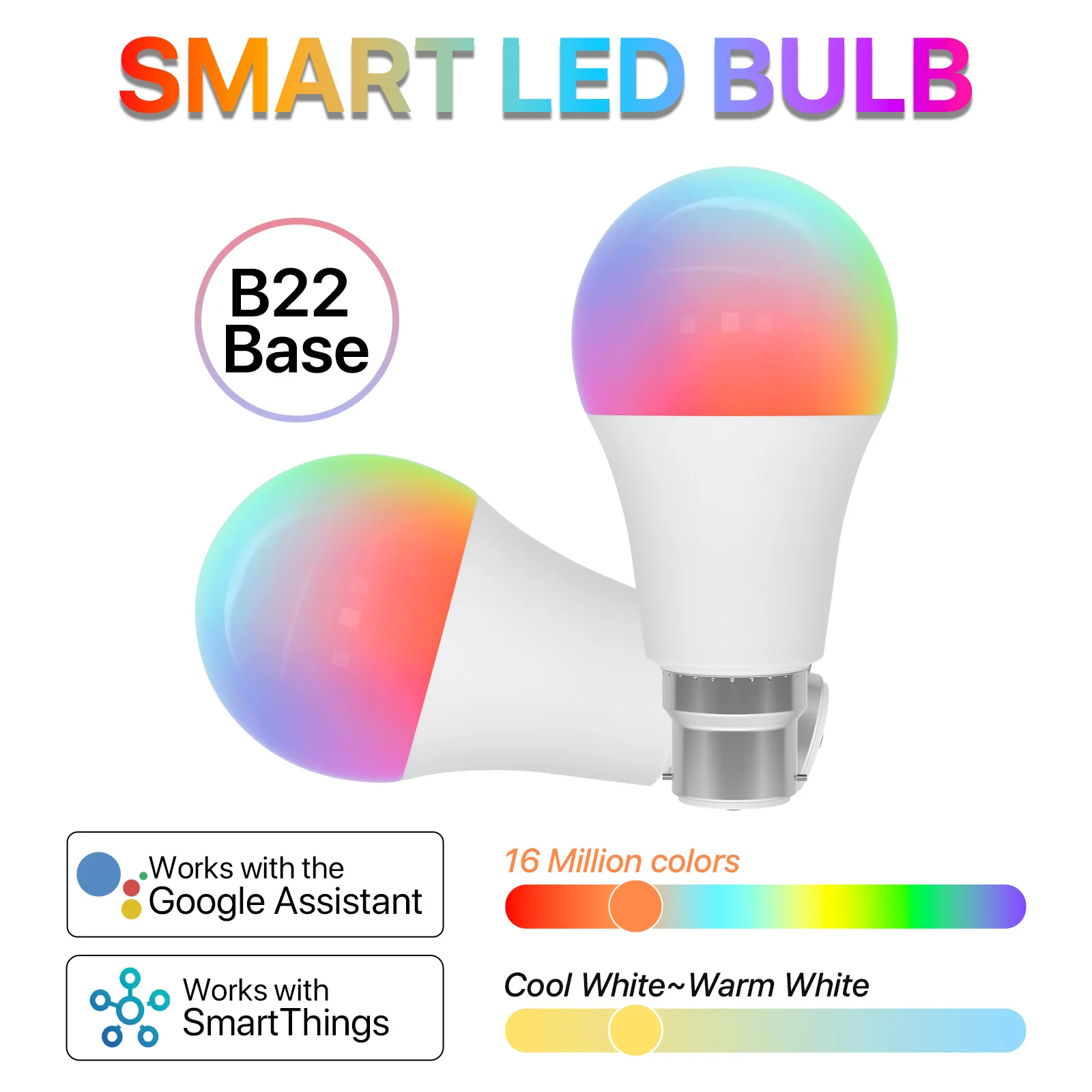 2pcs Smart Light Bulb B22 Bayonet 220V Colour Changing Light Compatible ...