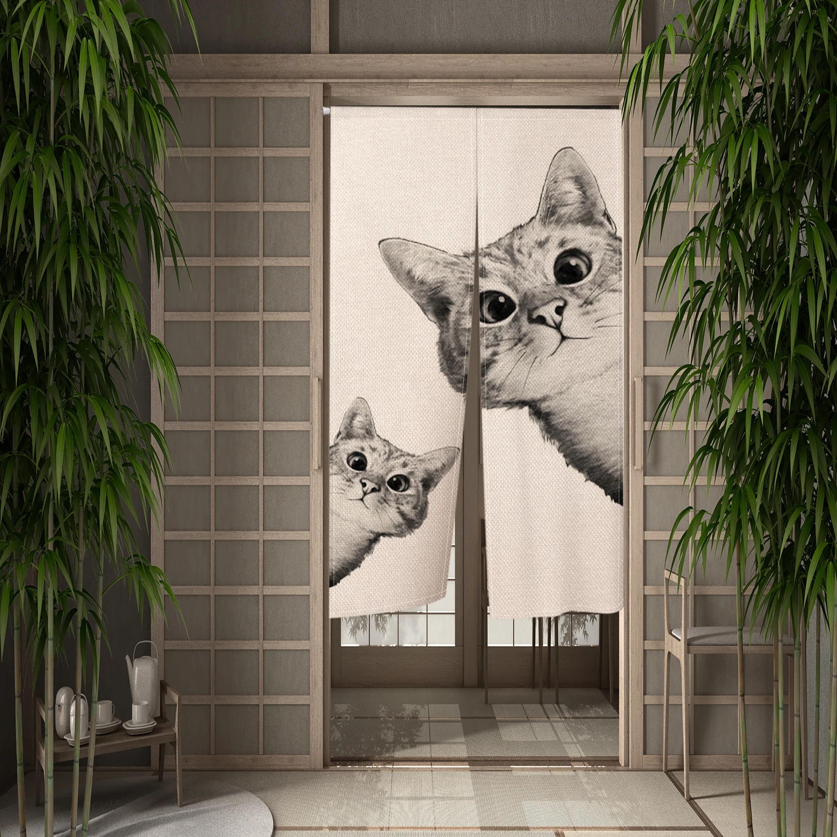 Curtains Kitchen Cat | Partition Curtain Drape | Door Curtain Cats ...