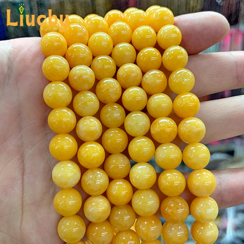 Natural-Chinese-Yellow-jade-Stone-Handmade-Round-Beads-For-Jewelry ...