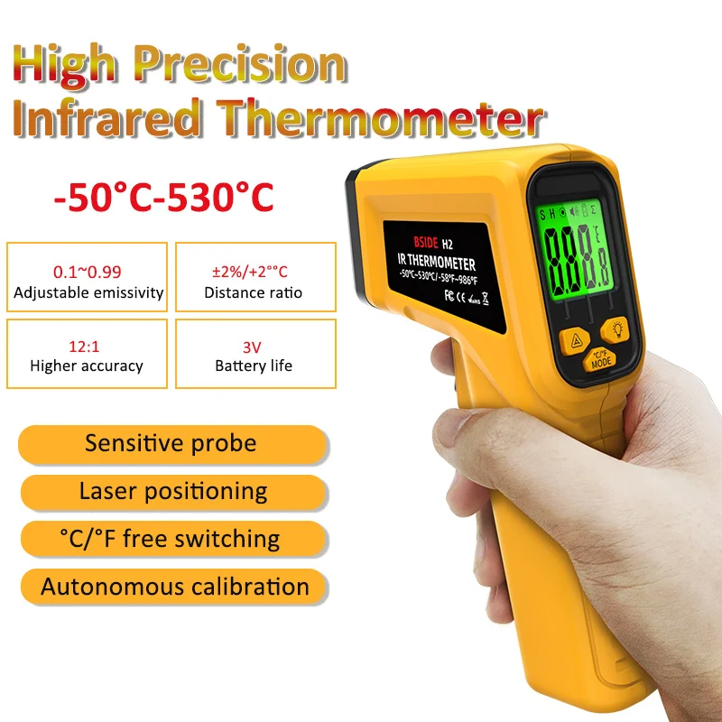 Infrared-Thermometer-High-Precision-50-530C-Digital-IR-LCD-Temperature ...