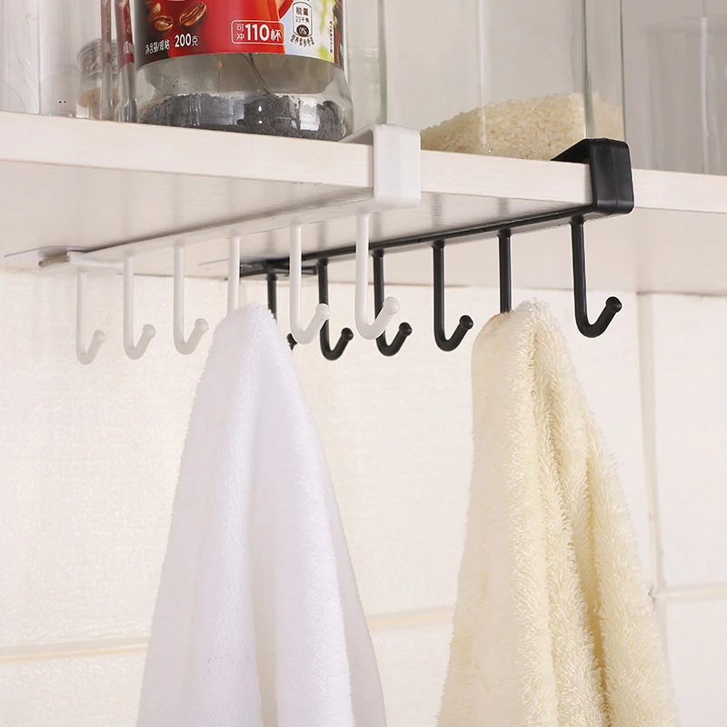 Plastic-6-Hooks-Storage-Shelf-Under-Shelves-Hanging-Rack-Utensils ...