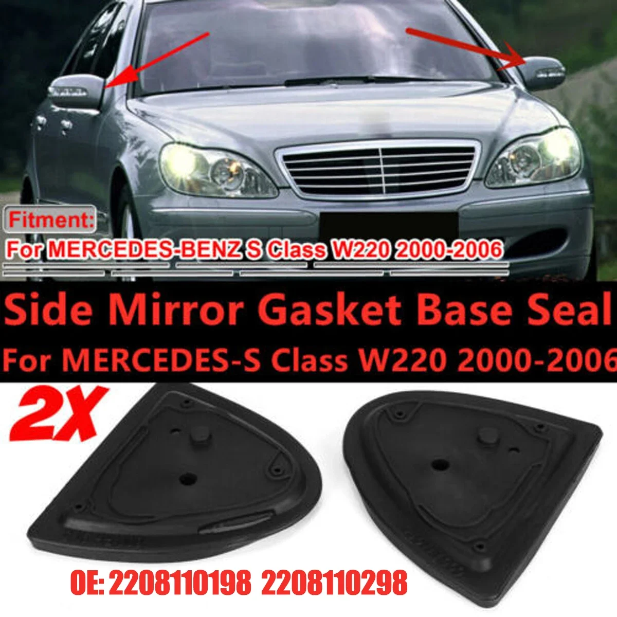 2x-Rearview-Mirror-Base-Gasket-For-Mercedes-W220-S350-S430-S500-2000 ...