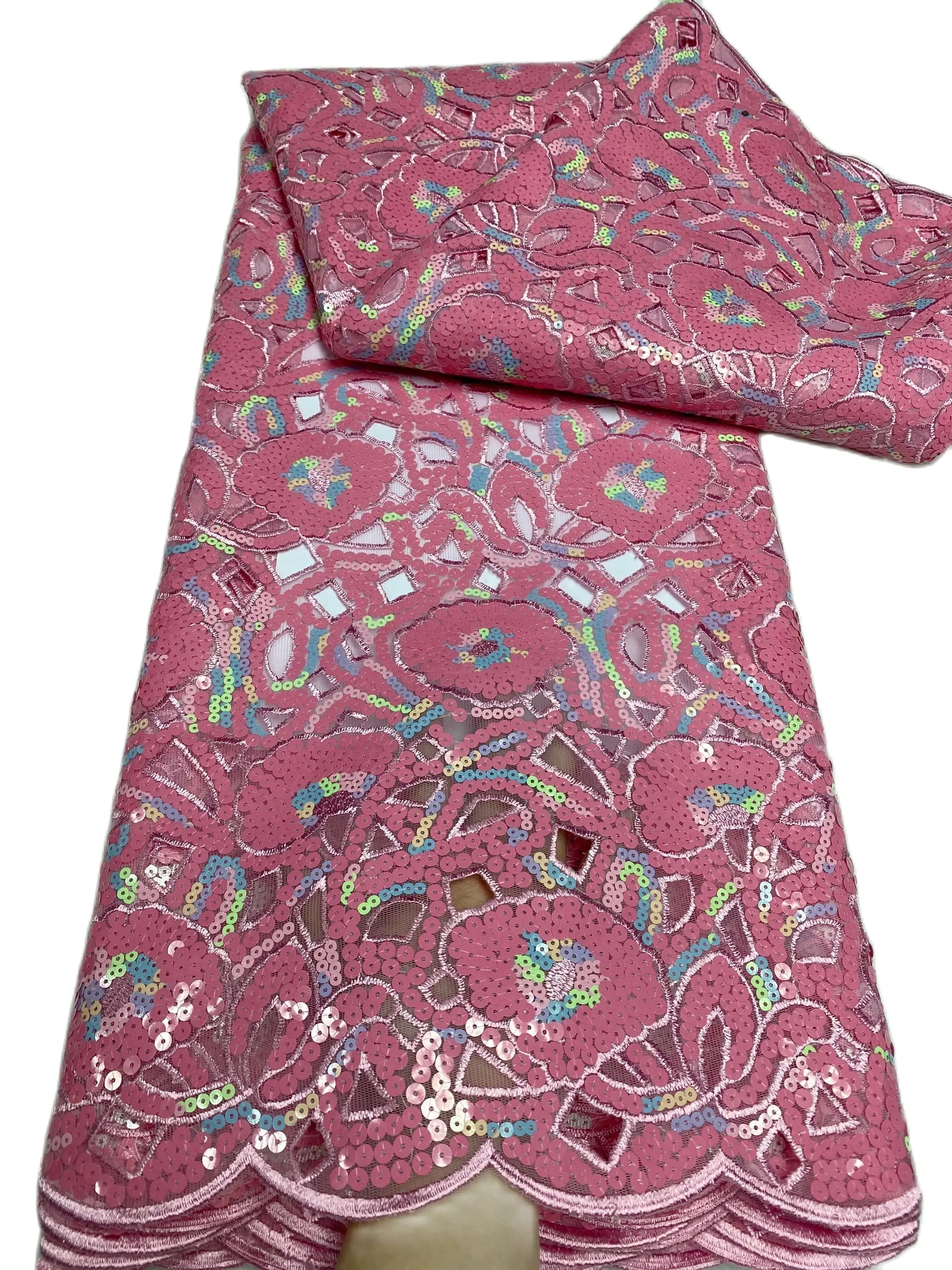 Pink high quality african sequins lace fabric for wedding Nigerian ...