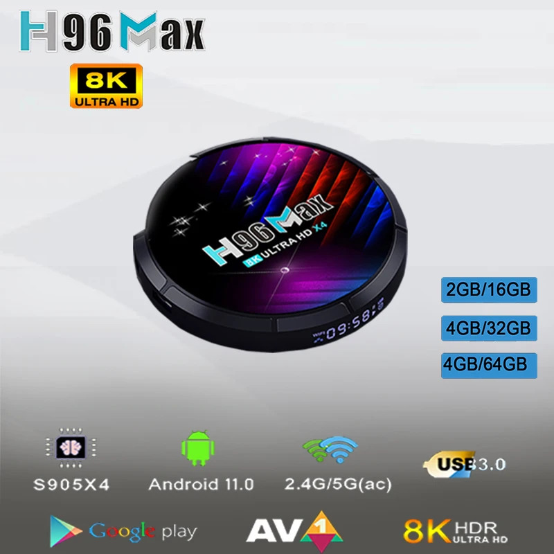 H96 MAX x 4 스마트 TV 박스, 안드로이드 11 4G, 64G 쿼드 코어 8K AV1 HDR + 듀얼 와이파이 BT 2022 미디어 플레이어 TV 셋톱 박스, 4. ...