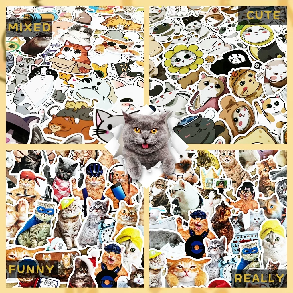 300/200/100/50PCS Cute Funny Realistic Kitten Cats Mixed Waterproof ...