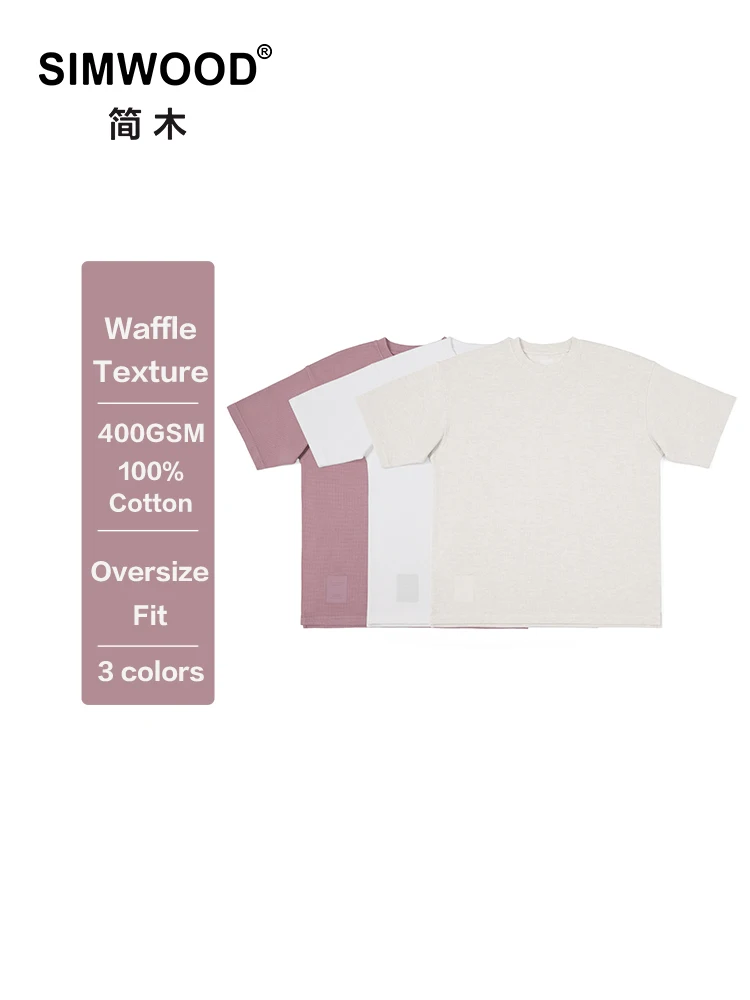 SIMWOOD-2024-Summer-New-Super-Loose-Heavyweiight-400gsm-Waffle-Plaid-100-Cotton-Fabric-T-shirts ...
