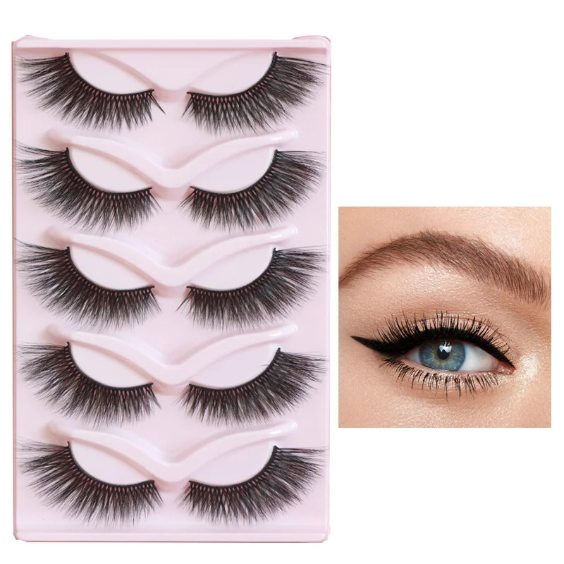 3D Cat Eyelashes 5 Pairs Faux Mink Fox Eyelash Winged Fluffy Fake ...