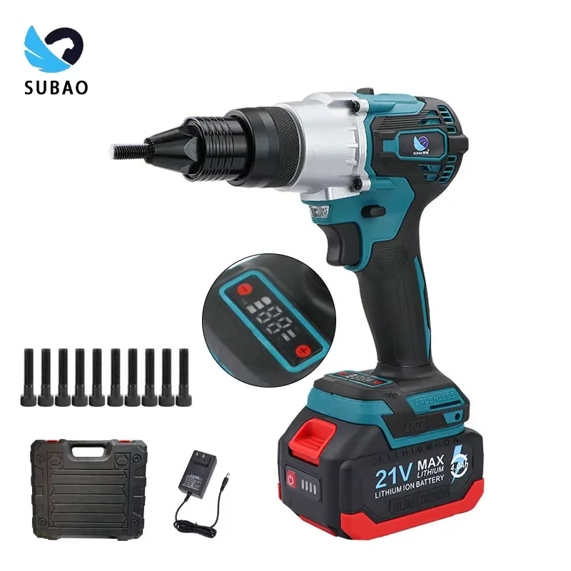 SUBAO S 클래스 지능형 디지털 디스플레이 리벳 건 10 섹션 4.0Ah 자동 리벳 너트 건 M3-M12 충전식 네일 건 ...