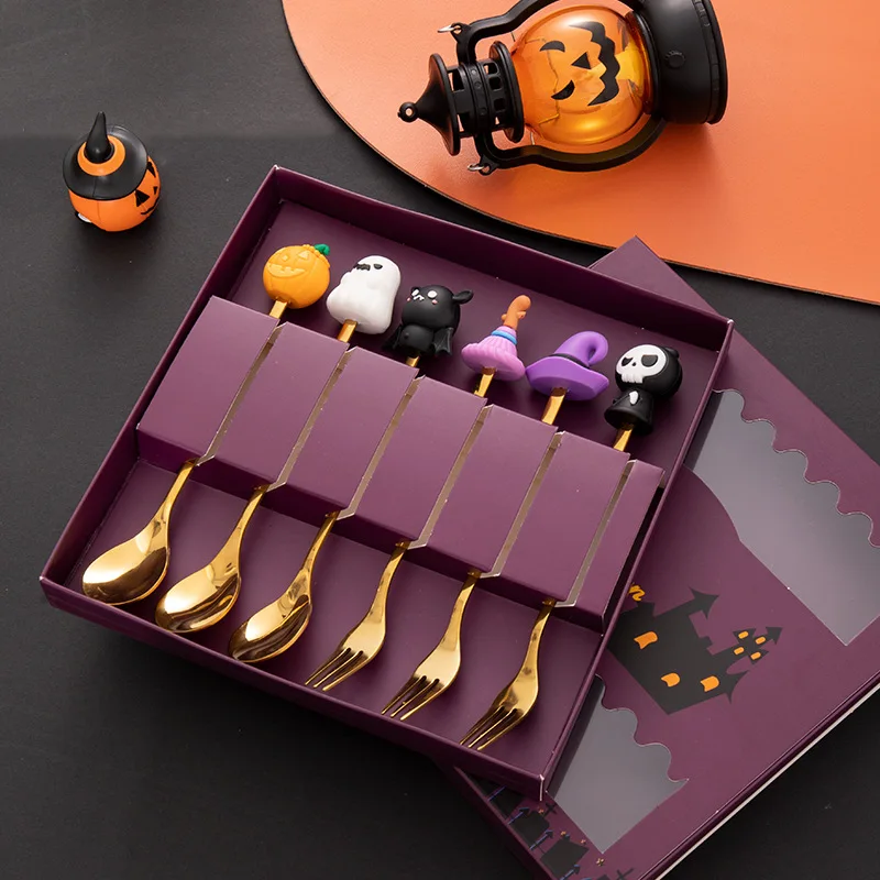4/6pcs Halloween Fork And Spoon Set,Stainless Steel Creative Tableware ...