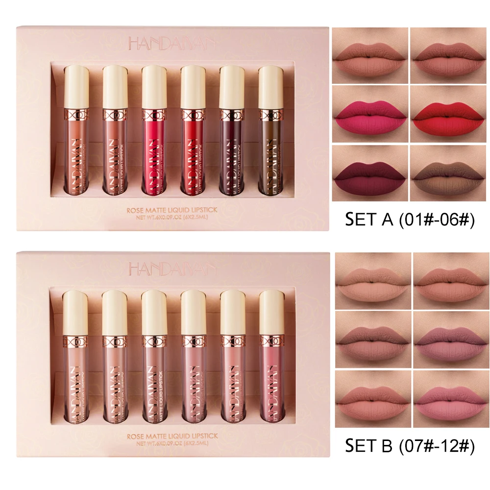 HANDAIYAN-6-Piece-Matte-Rose-Lip-Gloss-Set-Liquid-Lipstick-Waterproof ...