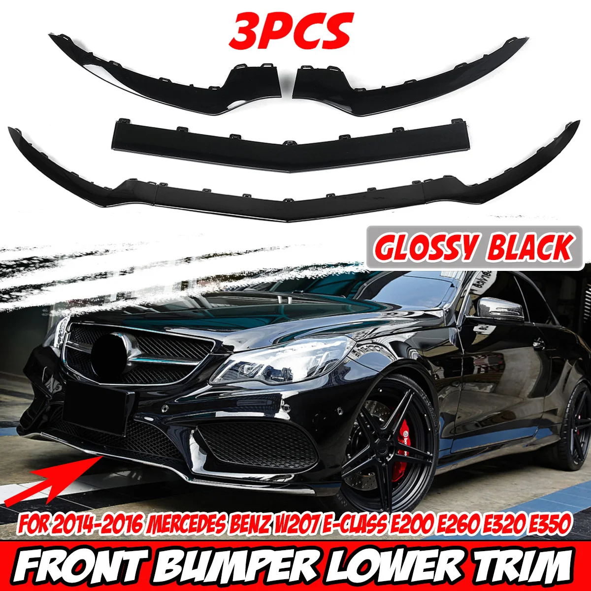 3pcs Black Car Front Bumper Lip Splitter Diffuser Spoiler Protector ...